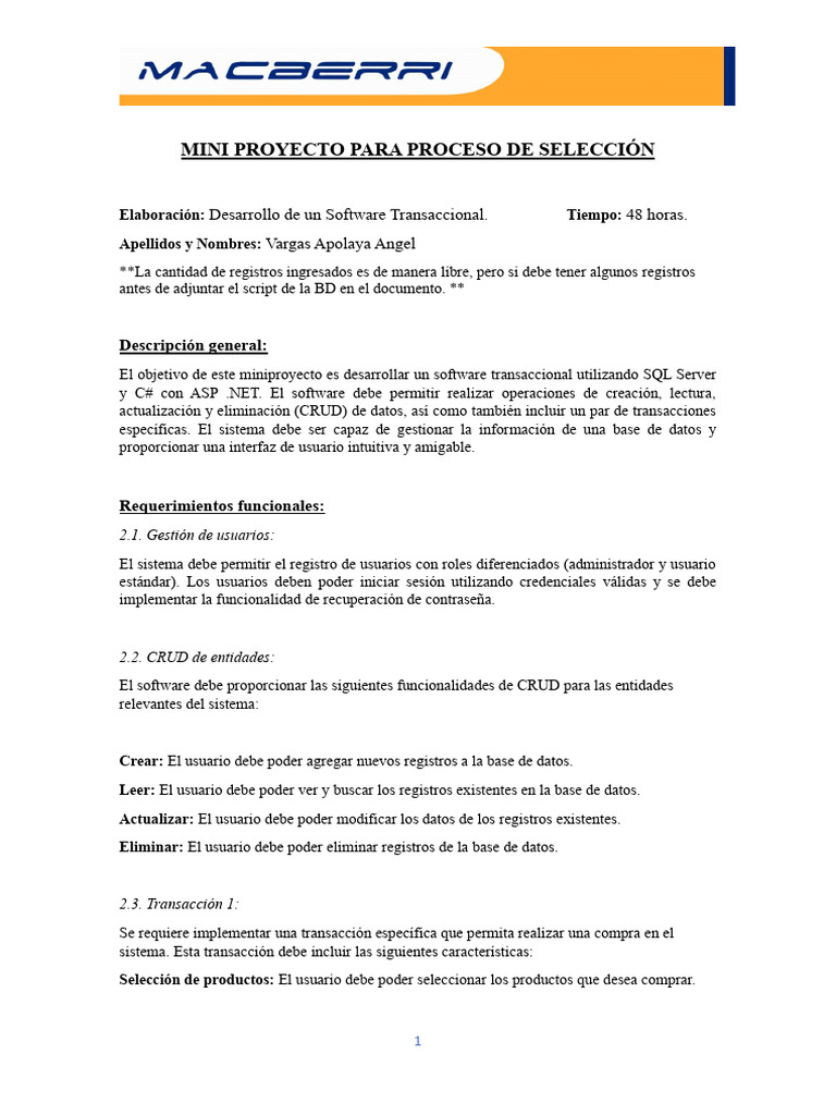 Angel Vargas - Mini Proyecto para Proceso de Selección | PDF | Bases de ...