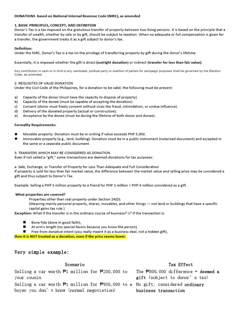 DONOR's TAX Based On National Internal Revenue Code | PDF | Taxes ...