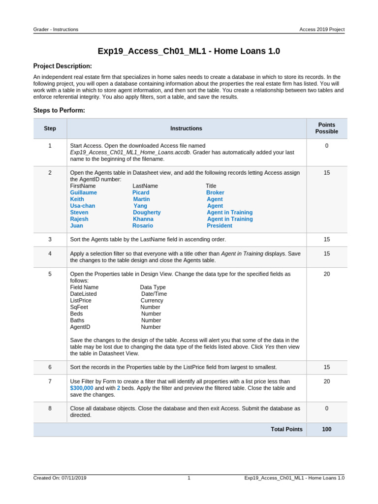 EX19 AC CH01 GRADER ML1 HW Instructions | PDF | Data Management ...