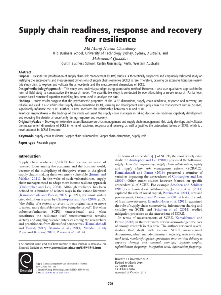 Supply Chain Readiness, Response and Recovery (SCALE) | PDF | Supply ...