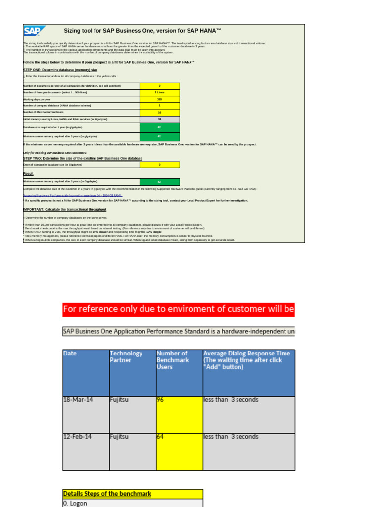 Sizing Tool For SAP Business One | PDF | Databases | Information Technology