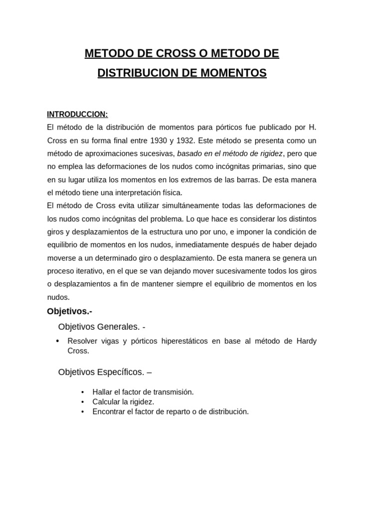 Método de Cross para Pórticos Estructurales | PDF | Rigidez | Mecánica
