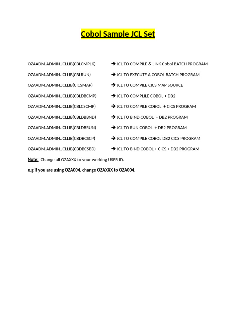 Cobol Sample JCLs V1.0 | PDF