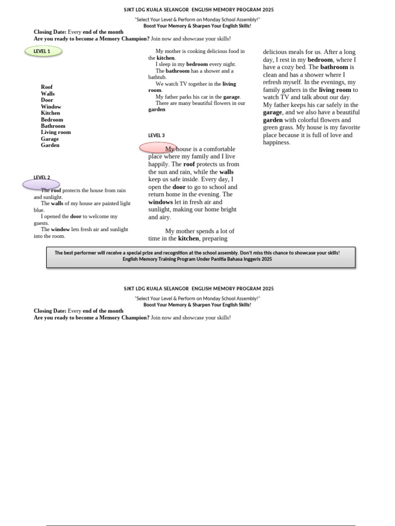 English Reading and Memory Program | PDF | Room | Home