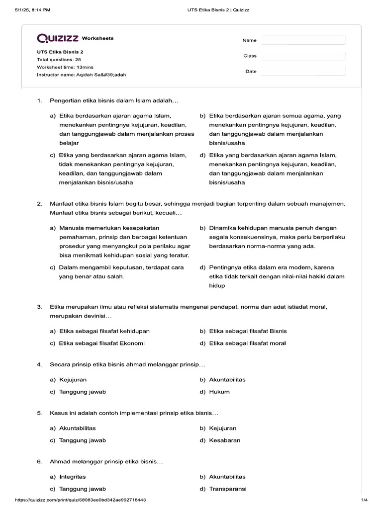 Uts Etika Bisnis 2, Rabu 23 April Jam-2 | PDF