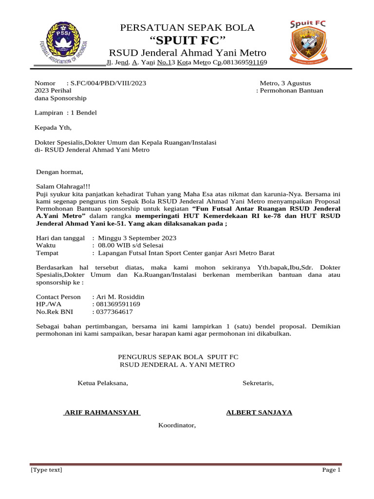 Proposal Fun Futsal Dan Undangan 2023 | PDF