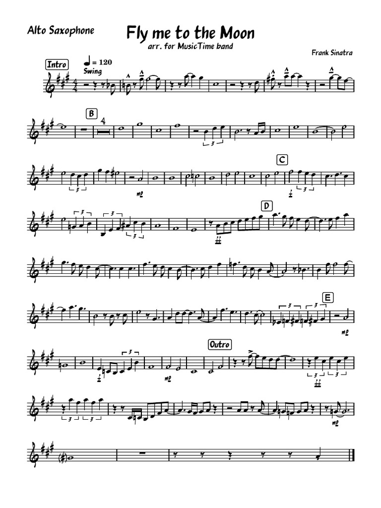 Alto Sax Notes for "Fly Me to the Moon" | PDF | African American Music ...
