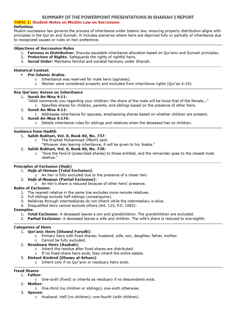 Summary of the Powerpoint Presentations in Shariah 3 Report | PDF ...