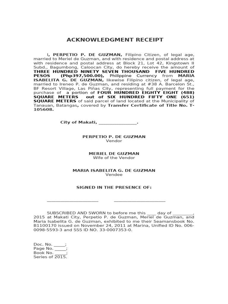 Ack Receipt Tinurik Portion | PDF