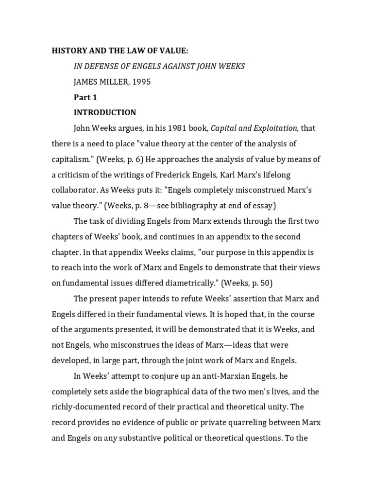 Defending Engels' Value Theory Against Weeks | PDF | Value (Economics ...