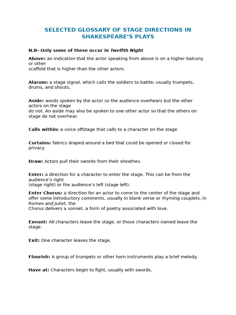 Selected Glossary of Stage Directions in Shakespeare | PDF