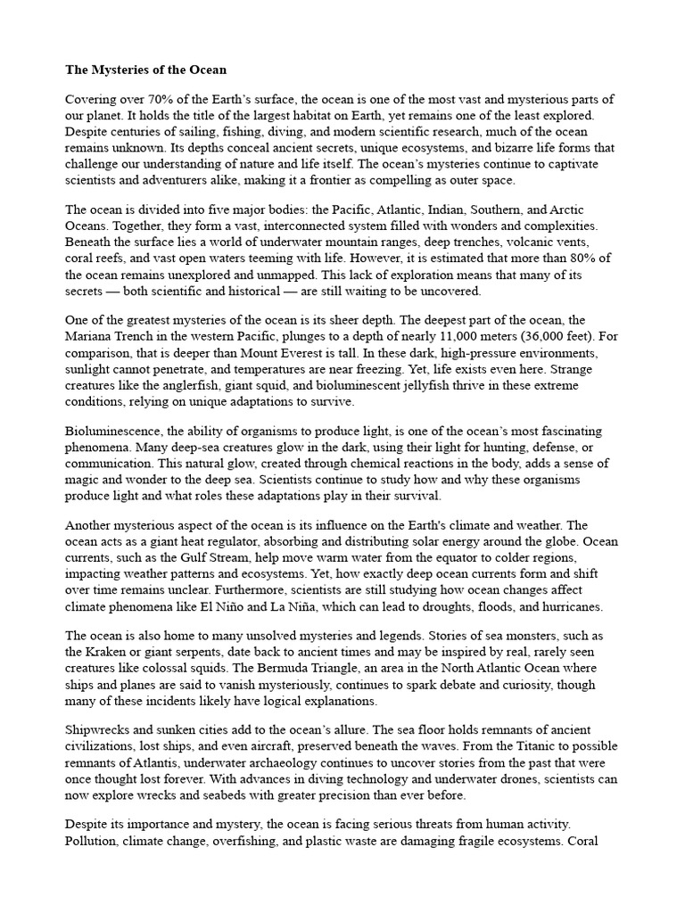 Mysteries of the ocean | PDF | Oceans | Sea