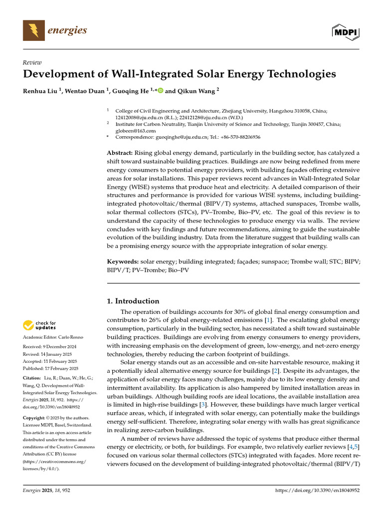 Wall-Integrated Solar Energy Systems Review | PDF | Photovoltaics ...