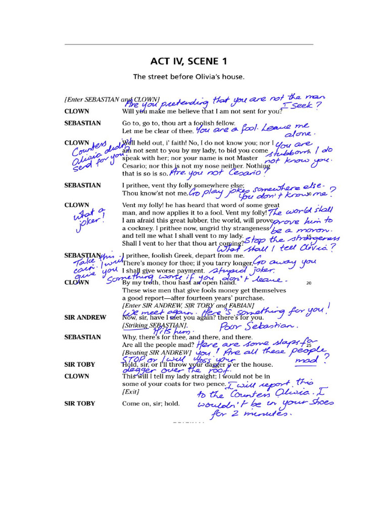 CLASS 11-Twelfth Night Act 4 Scene 1 With Annotations | PDF