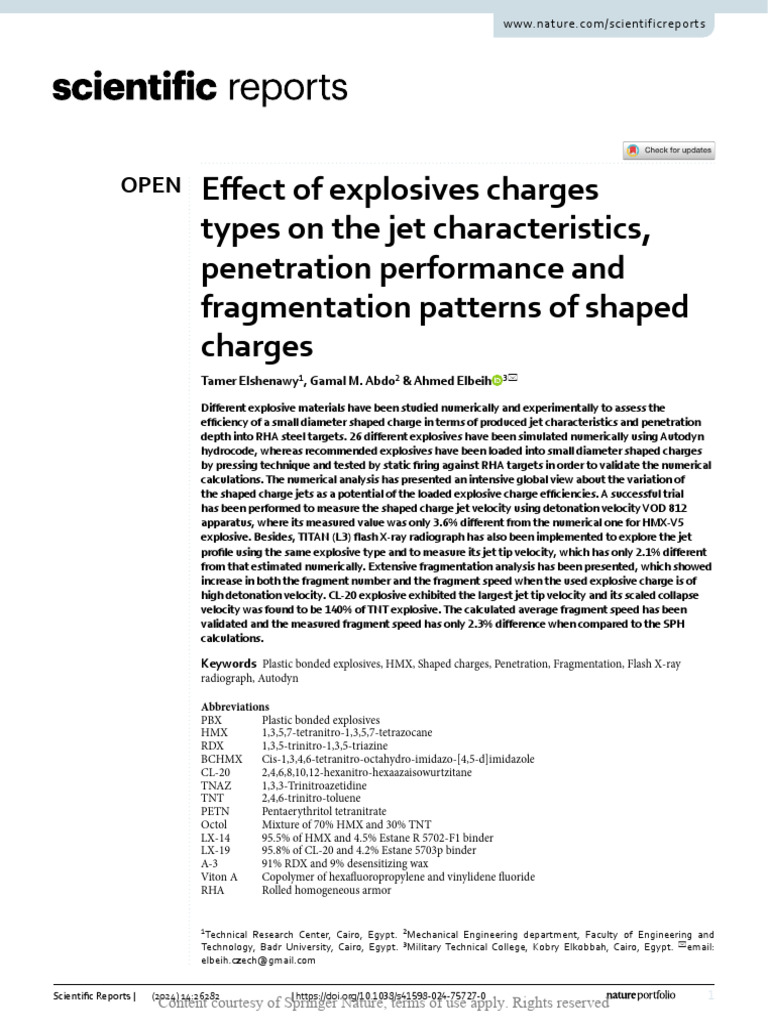 Effect of Explosives Charges Types On The Jet Char | PDF