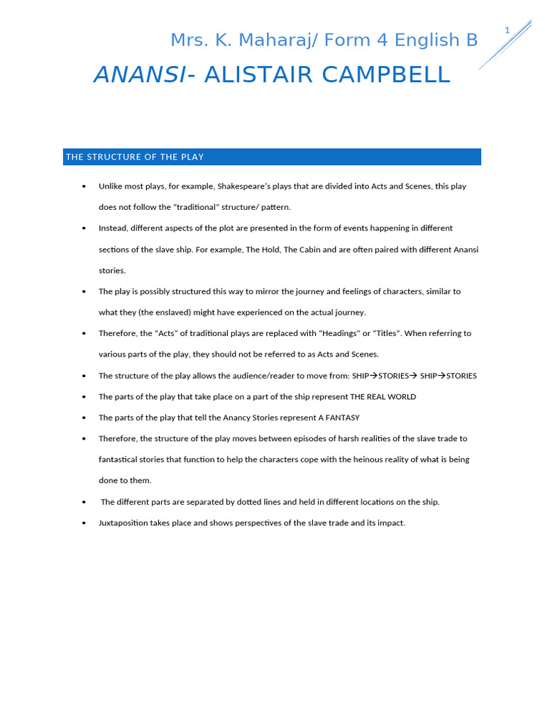 CLASS 17-ANANSI Structure of The Play | PDF