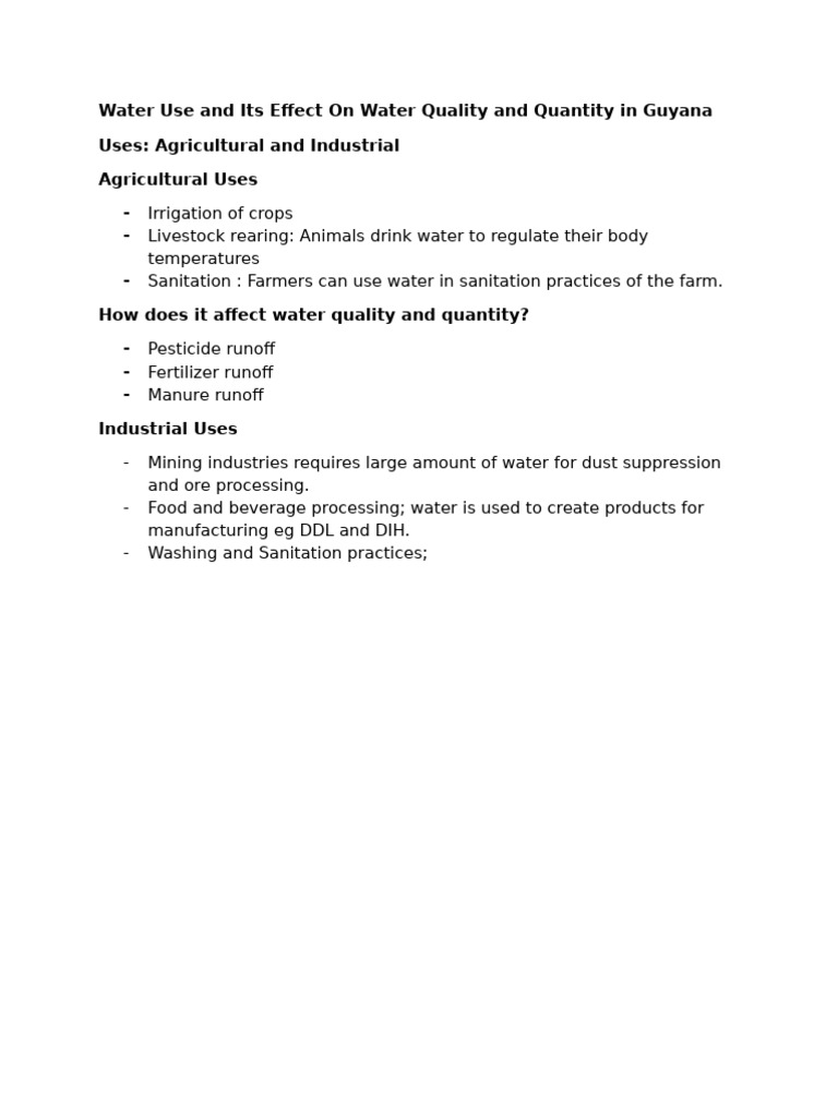 Water Use and Its Effect On Water Quality and Quantity in Guyana Poster ...