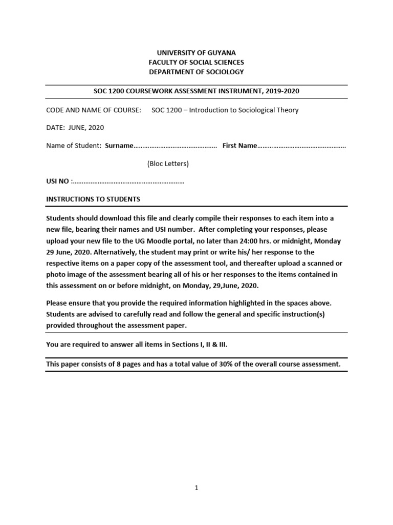SOC1200 Coursework Assessment Tool 2020-06 | PDF | Idea | Plato