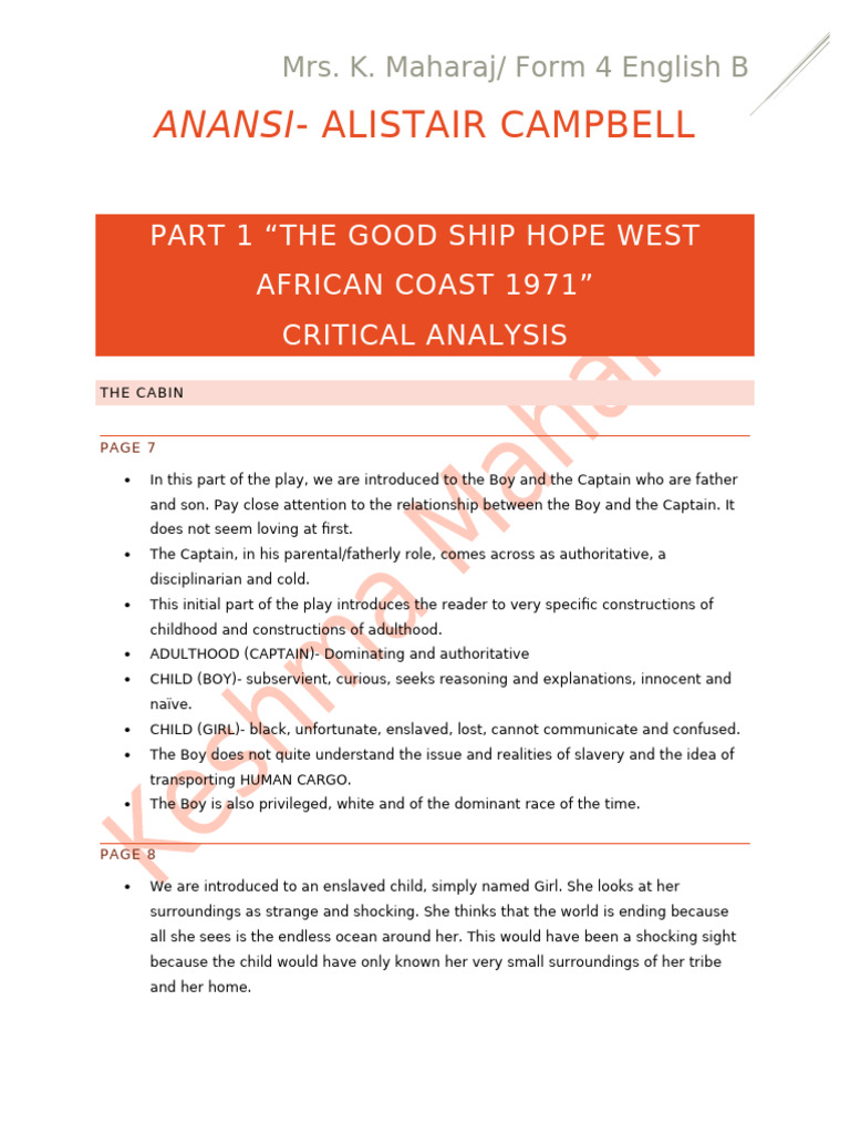 CLASS 21-Critical Analysis of Anansi Complete | PDF | Anansi | Mind