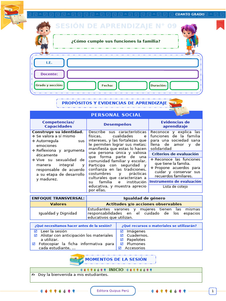 1.- Sesiones de aprendizaje - Semana 2 - UDA III - Editora Quipus Perú | PDF | Evaluación ...