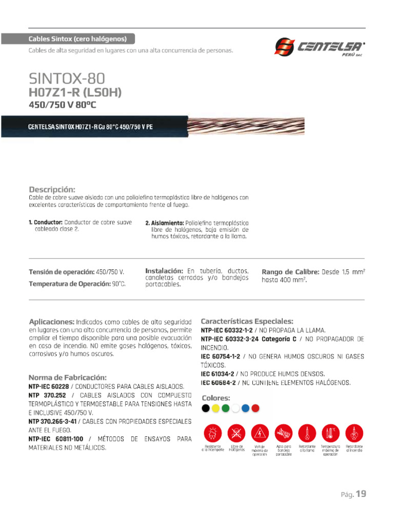 FICHA TECNICA HT SINTOX LSOH 80° 750V | PDF