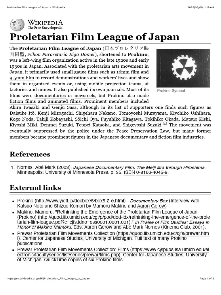 Proletarian Film League of Japan - Wikipedia | PDF | Japan | Cinema