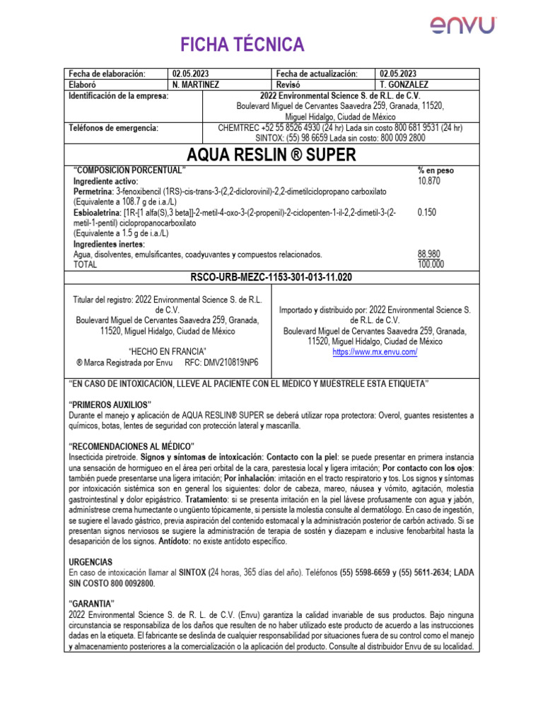 Ficha Tcnica Aqua Reslin Super | PDF