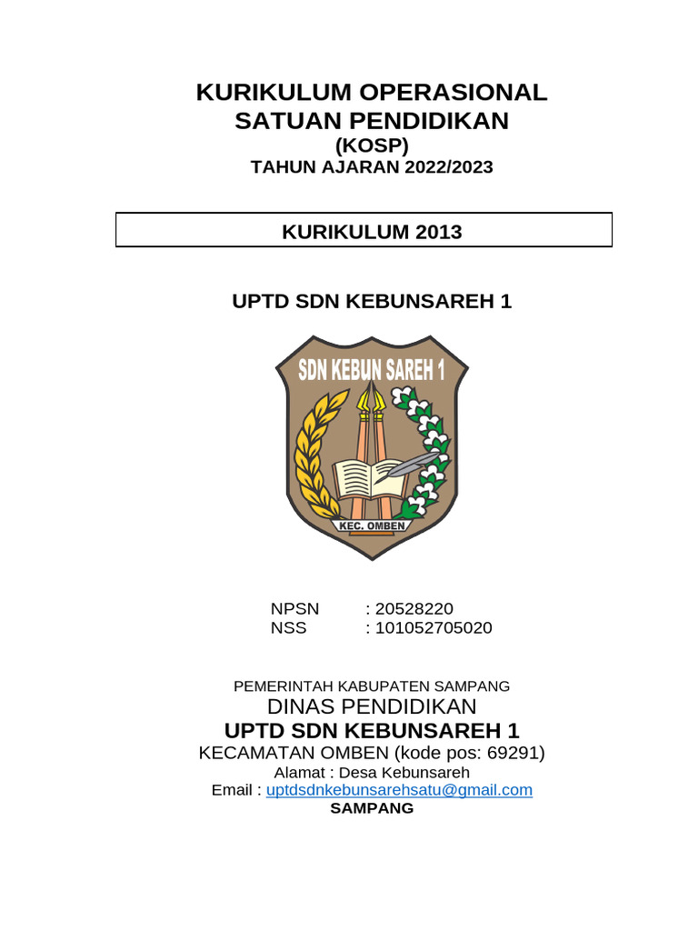 COVER KOSP 2022-2023 UPTD SDN KEBUNSAREH 1 | PDF