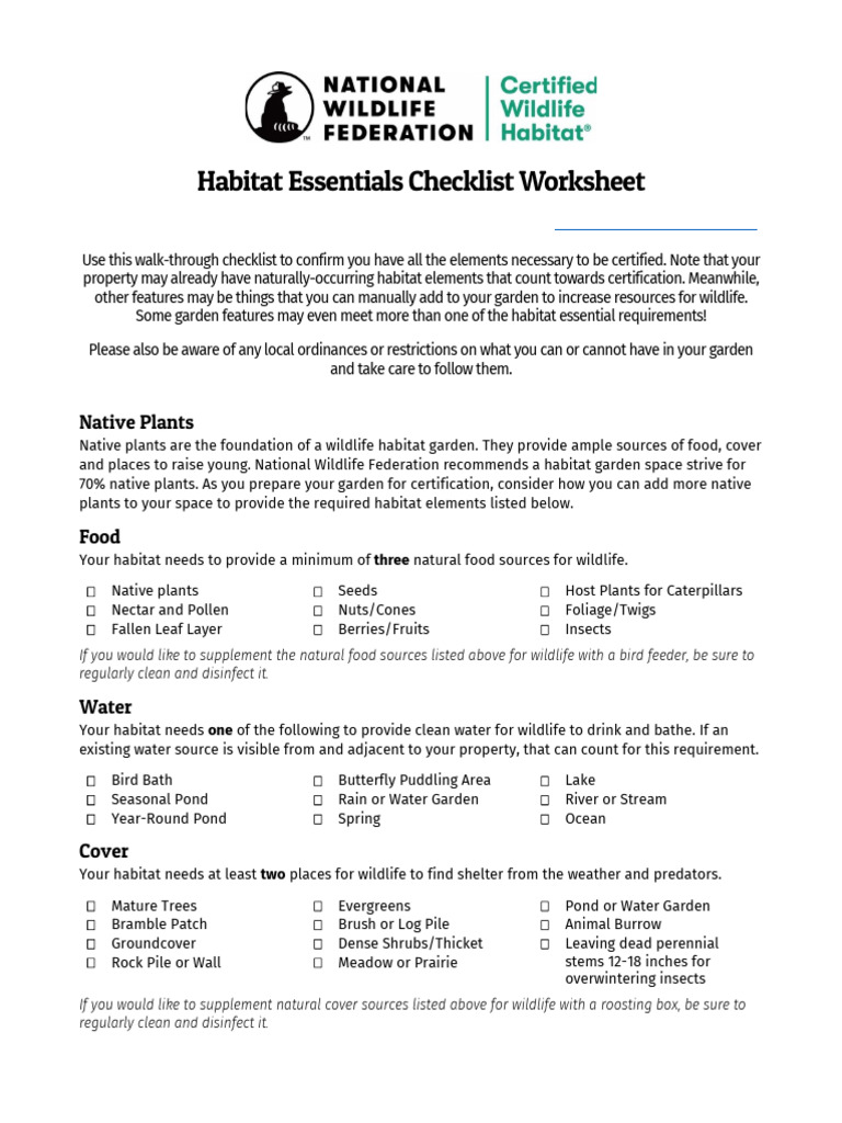 NWF - Garden Certification Checklist | PDF | Habitat | Botany