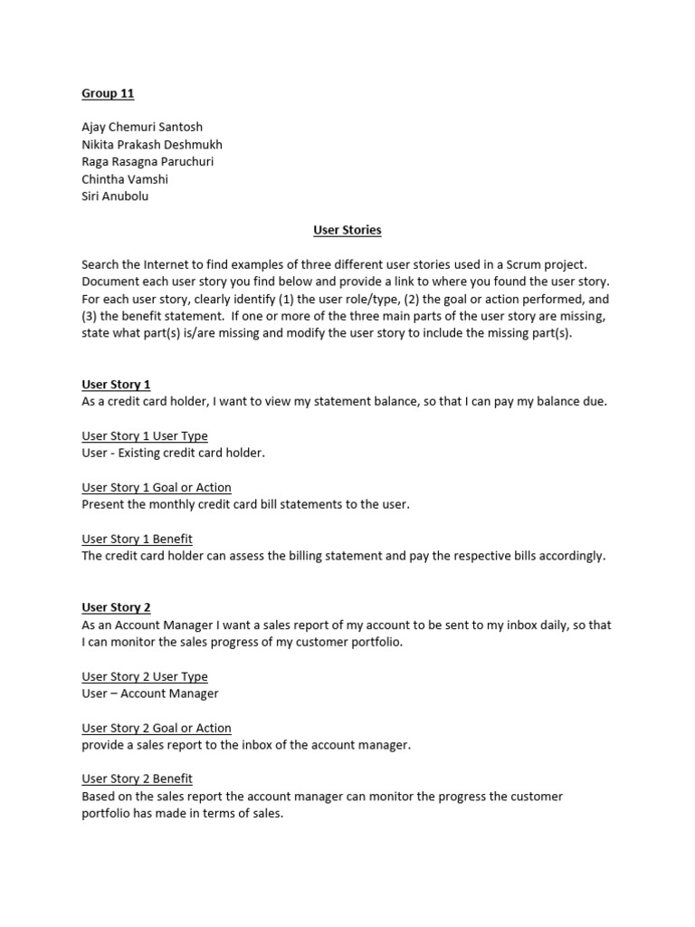 UserStories Group11 | PDF
