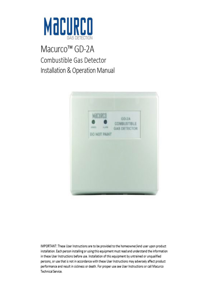 Macurco - GD 2A Manual Rev 1.0.1 | PDF | Sensor | Electricity