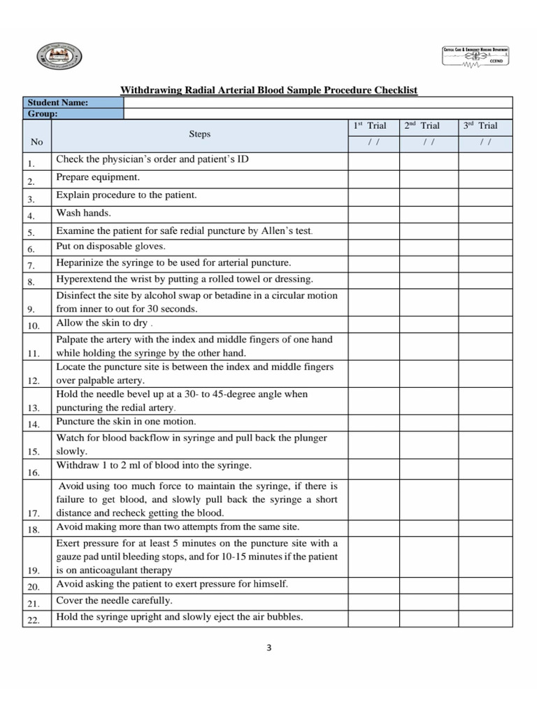 Radial Arterial Blood Sample-1 | PDF