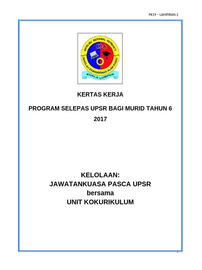 KERTAS KERJA PASCA UPSR 2017 | PDF