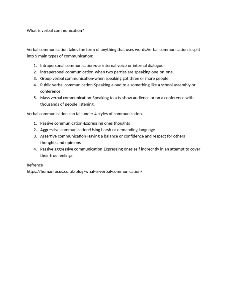 Types and Styles of Verbal Communication | PDF
