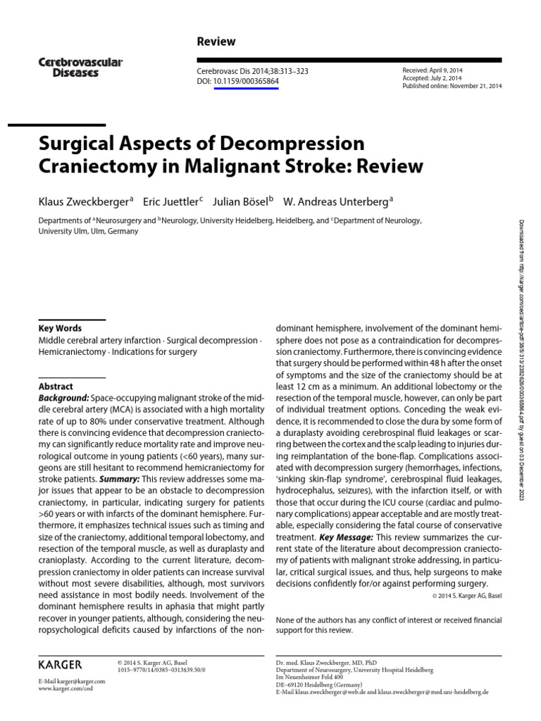 Decompression Craniectomy for Malignant Stroke | PDF | Stroke | Medicine