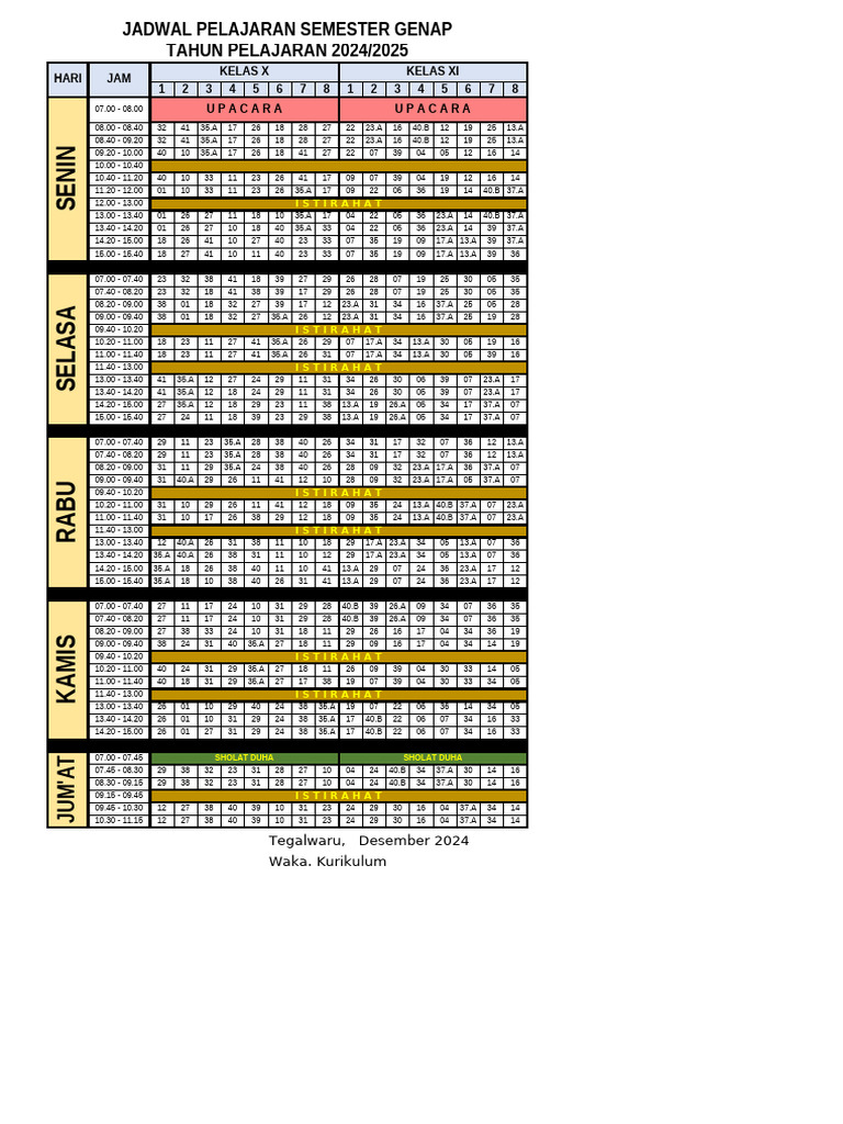 Jadwal Semester Genap 2024-2025 Kls X-Xi Oke | PDF