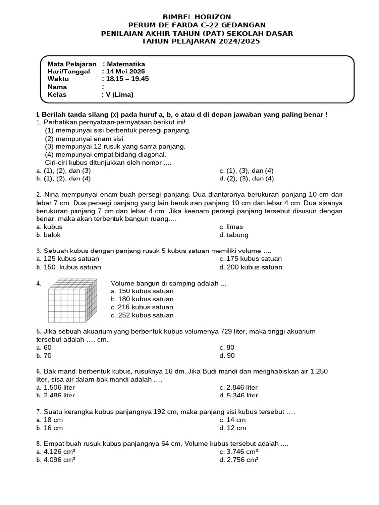 Soal PAT Matematika Kelas 5 Semester | PDF