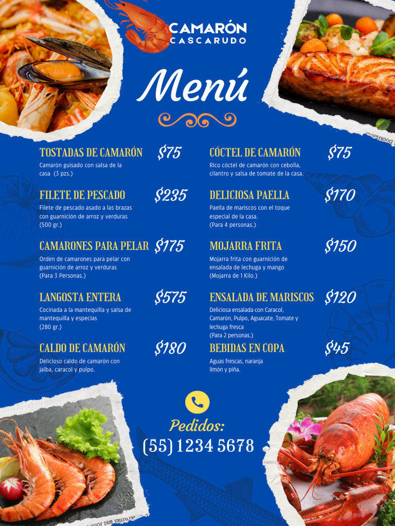 Menú Restaurante de Mariscos Ilustrativo Azul - 20250211 - 163140 ...