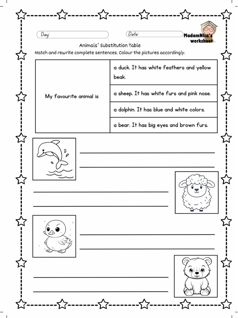 Animals Substitution Table Writing Year 1, Unit 3 | PDF