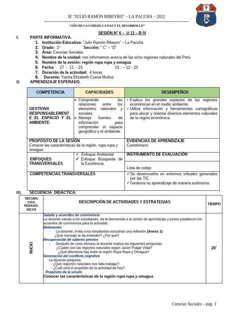 SESIÓN N° 6- Región Rupa Rupa y Región Omagua | PDF | Aprendizaje ...