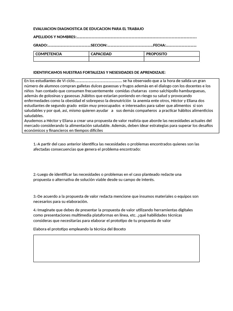 Evaluacion Diagnostica Ept | PDF | Evaluación