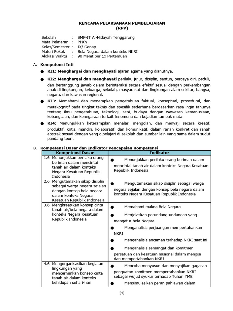 RPP PPKN Kelas 9 | PDF