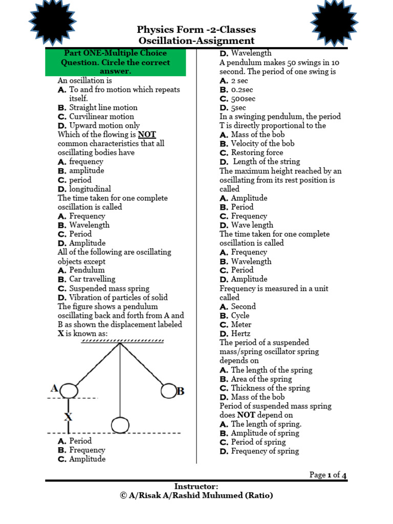 Oscillation Assignment 2024 | PDF | Oscillation | Frequency