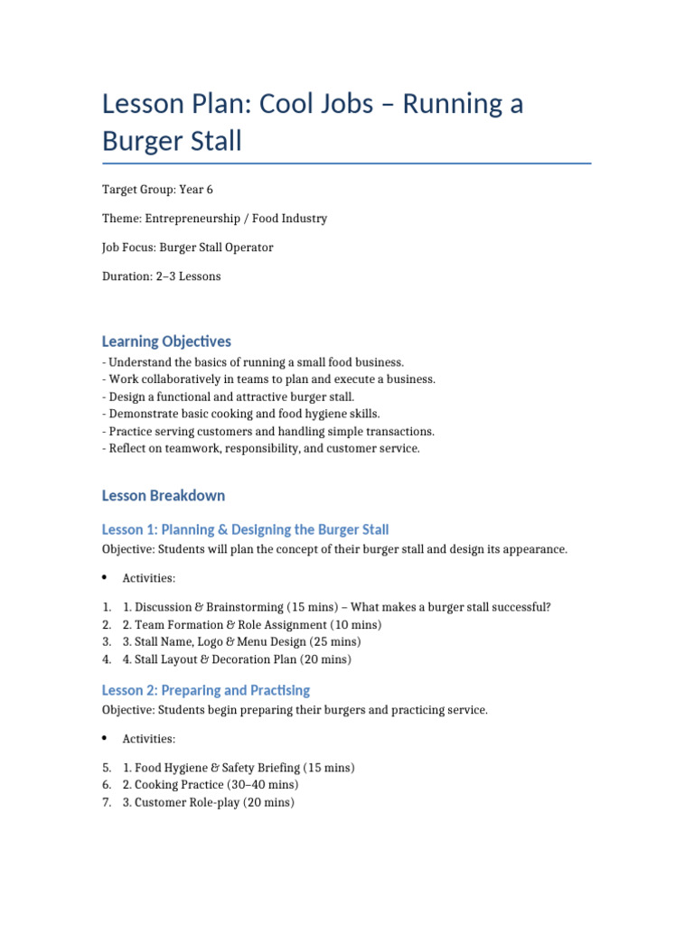 Cool_Jobs_Burger_Stall_Lesson_Plan | PDF