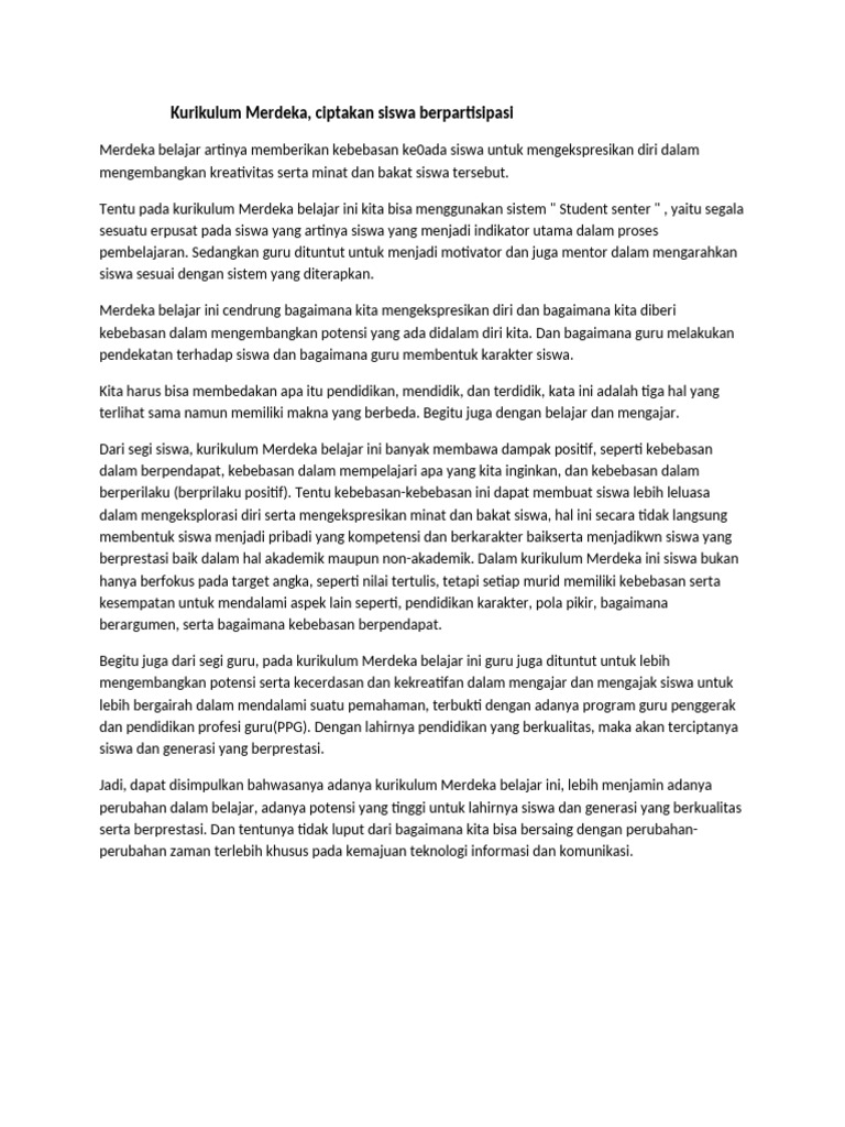 Kurikulum Merdeka: Kebebasan Belajar Siswa | PDF