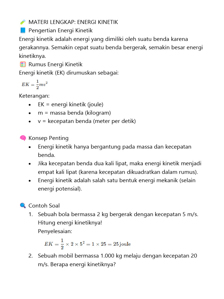 Rumus dan Konsep Energi Kinetik | PDF