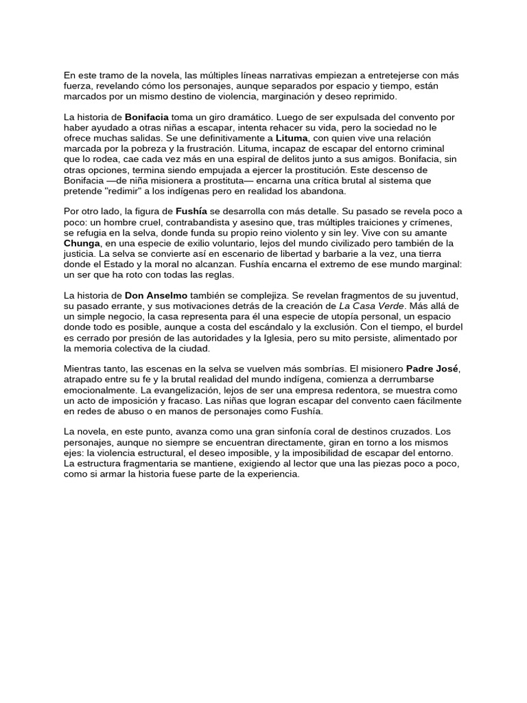 La Casa Verde (Resumen) - Mario Vargas Llosa | PDF