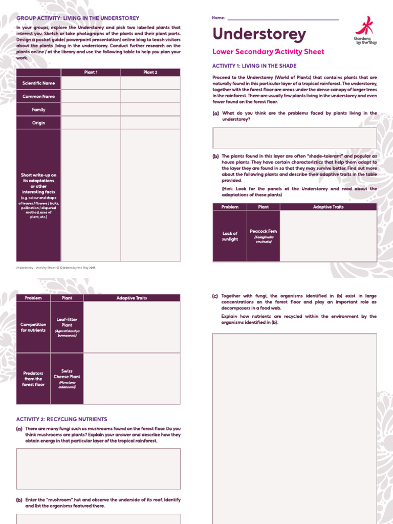 Online Resource Sec Understorey (Student Activity Sheet) | PDF