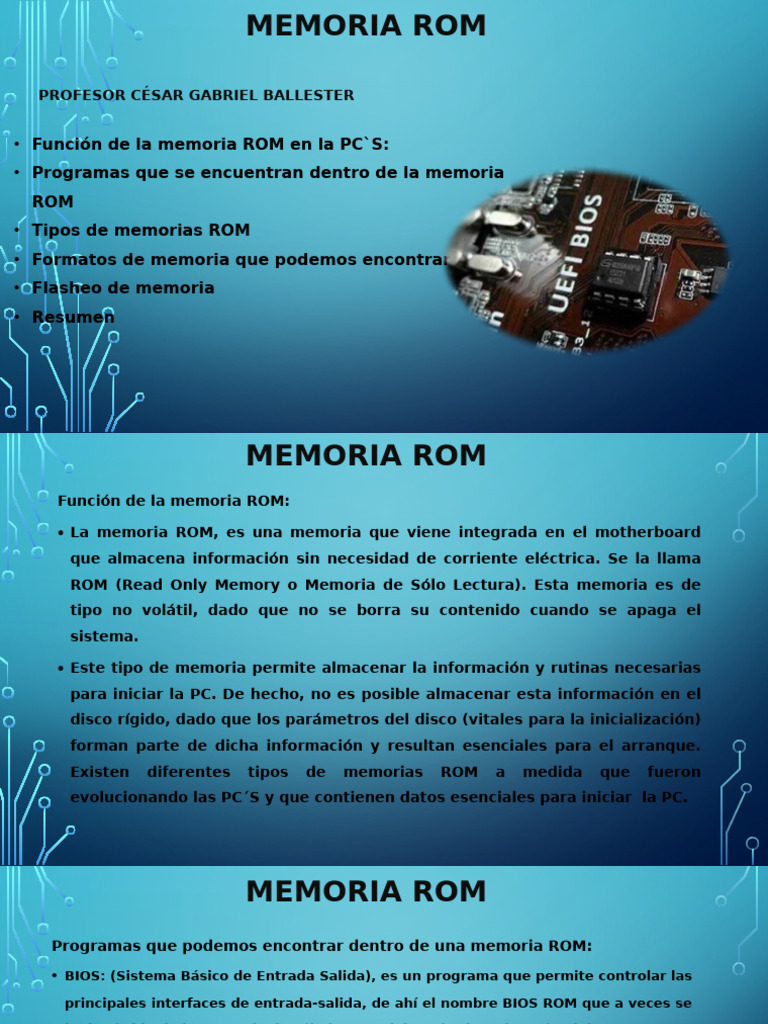 Función y Tipos de Memoria ROM | PDF | Memoria de sólo lectura | Bios