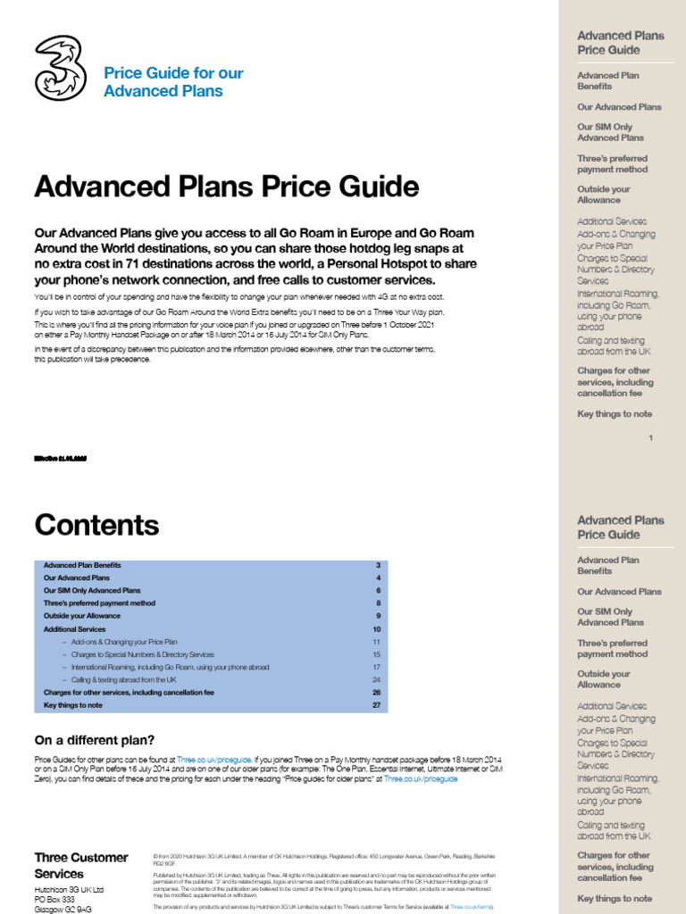 advancedplans-priceguide-21032025 | PDF | Roaming | Fee